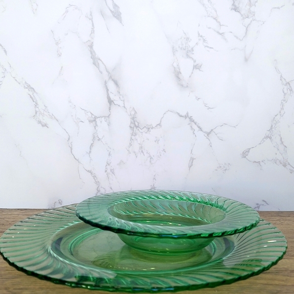 Correll | Dining | 98s Correll Green Glass Dishes | Poshmark